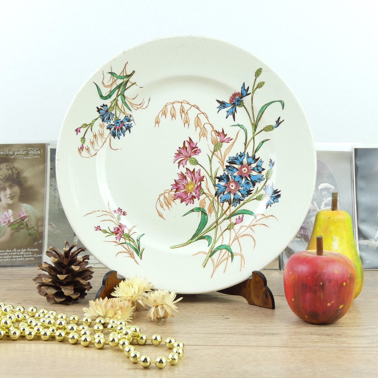 French plate - 19th century - Lunéville blueberry plate - Old colored ...