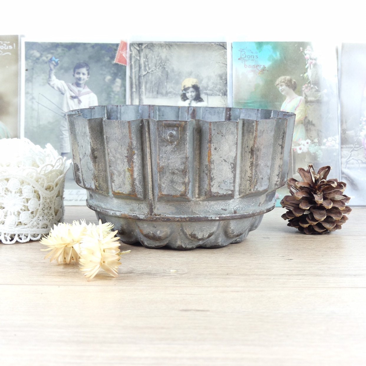 Old ice mold, large sheet metal mould, vintage shabby chic mold