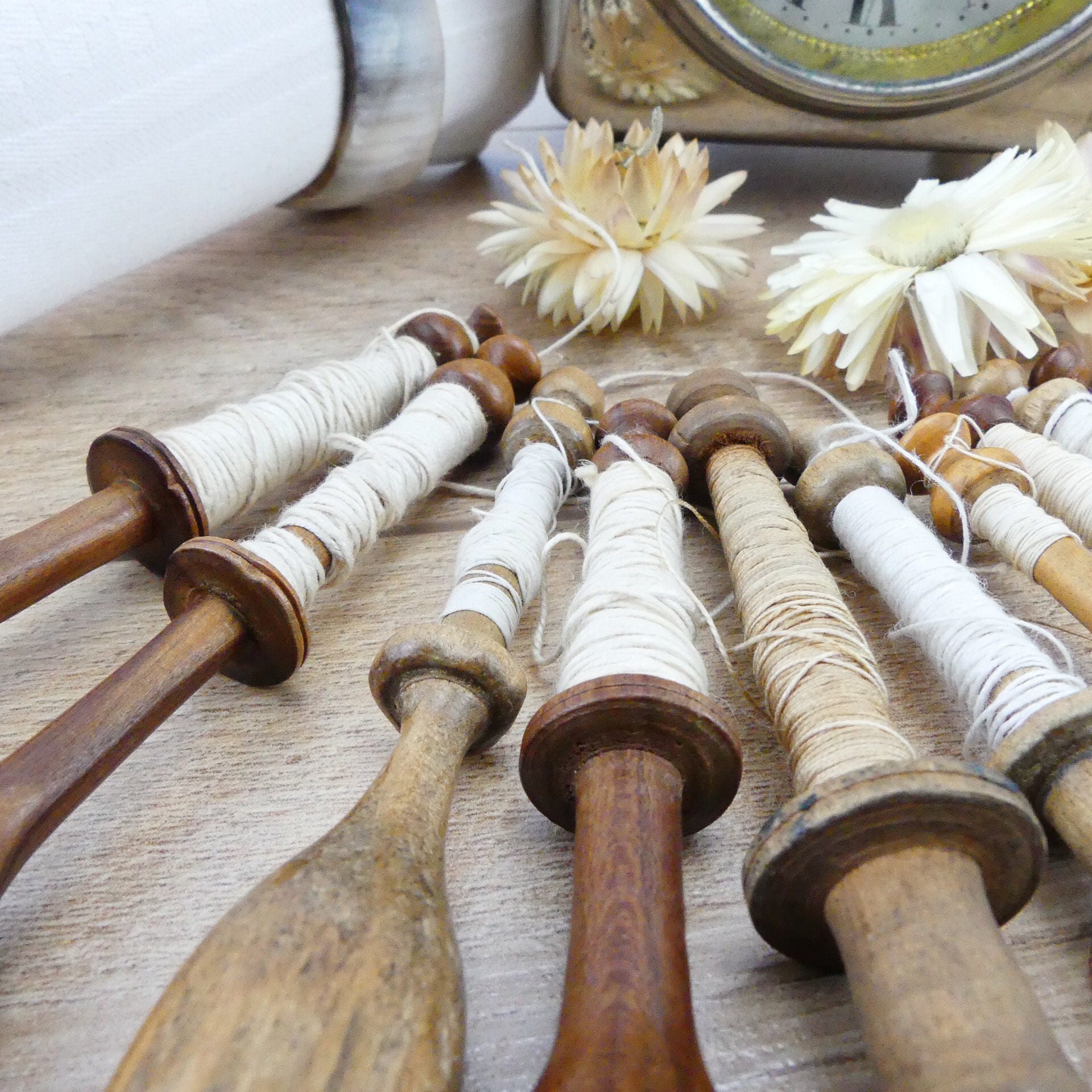 Wood spindles - Antique spindles - Wooden bobbin - Wooden spools - Lace ...