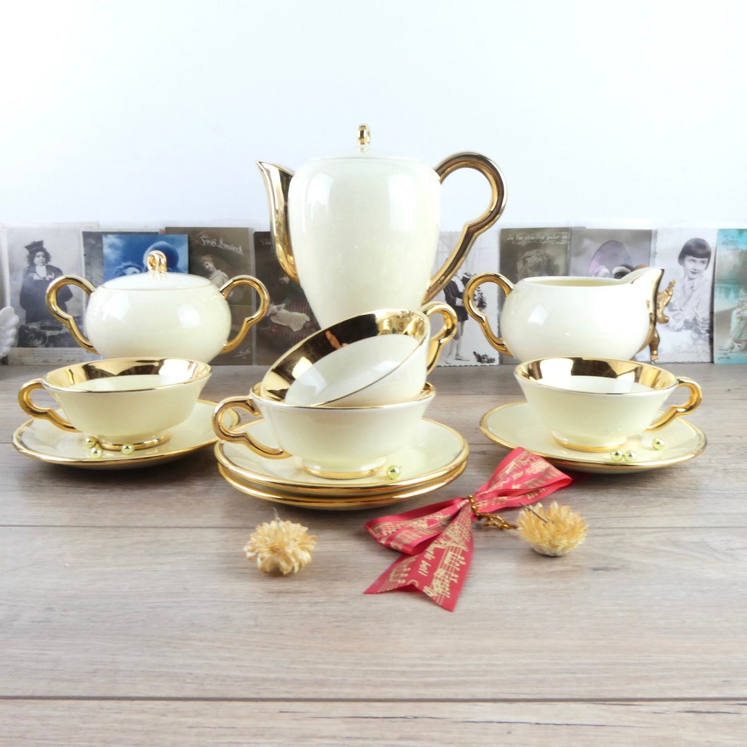 Rare Large Vanilla and Gold Cups, Antique Milk Jar, Vanilla and Gold ...