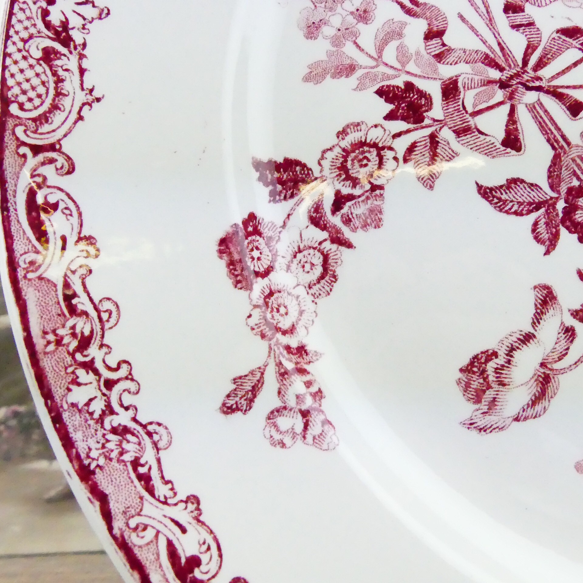 Antique plate - plate - plate French Sarreguemines Fontanges - pink ...