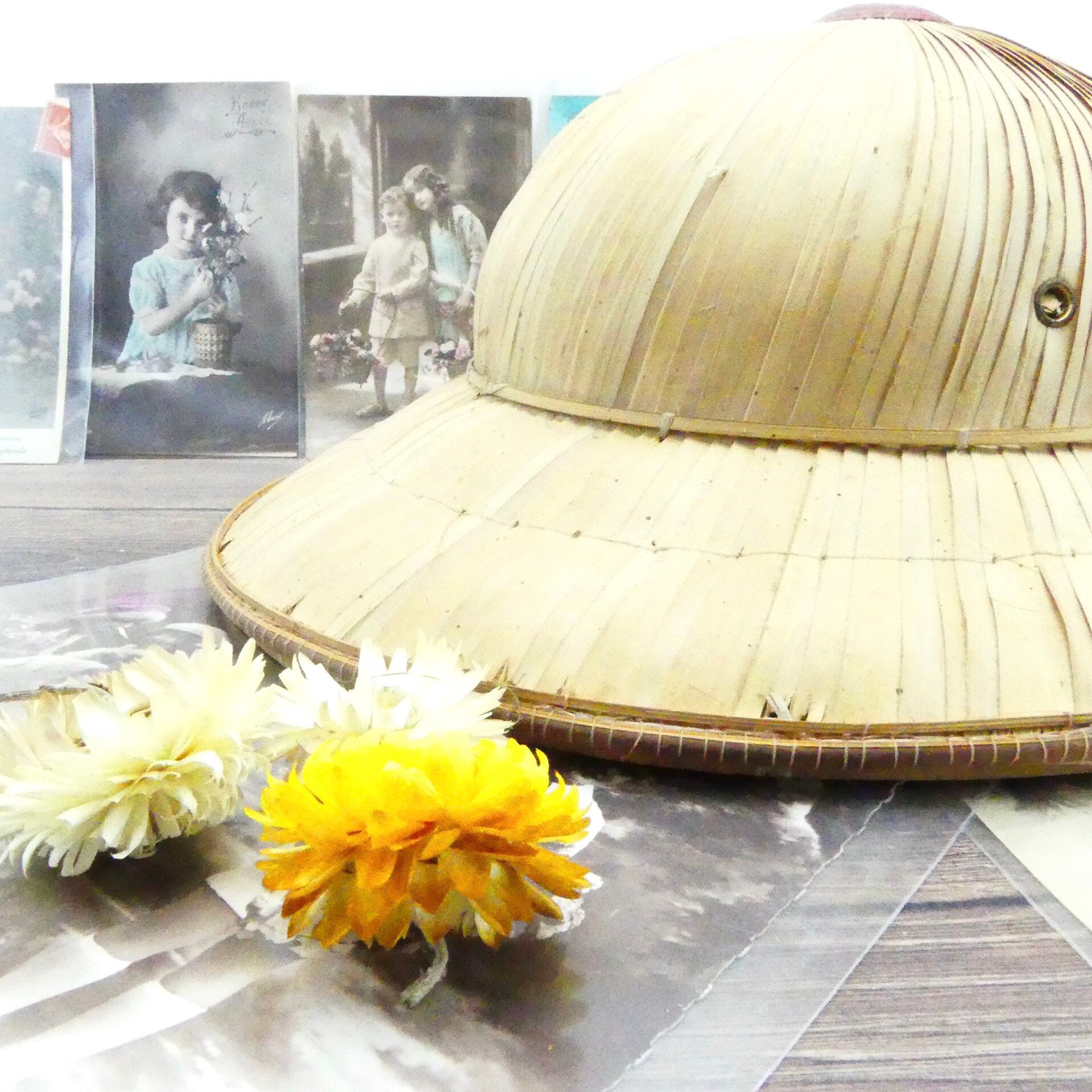 Colonial Hat big hat old bamboo, colonial cottage French country French