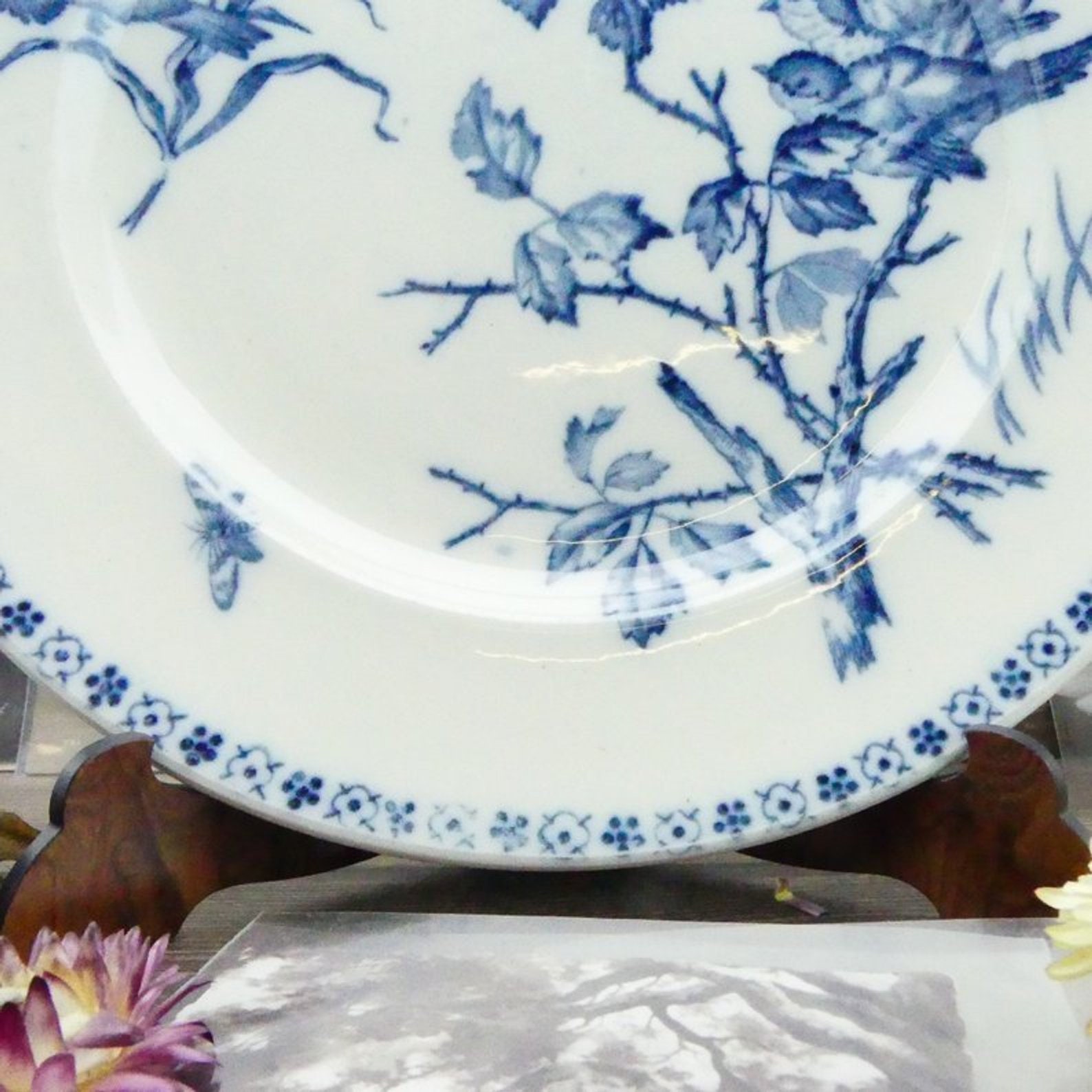 Plate blue birds and blue flowers, Flat plate 19th century French ...