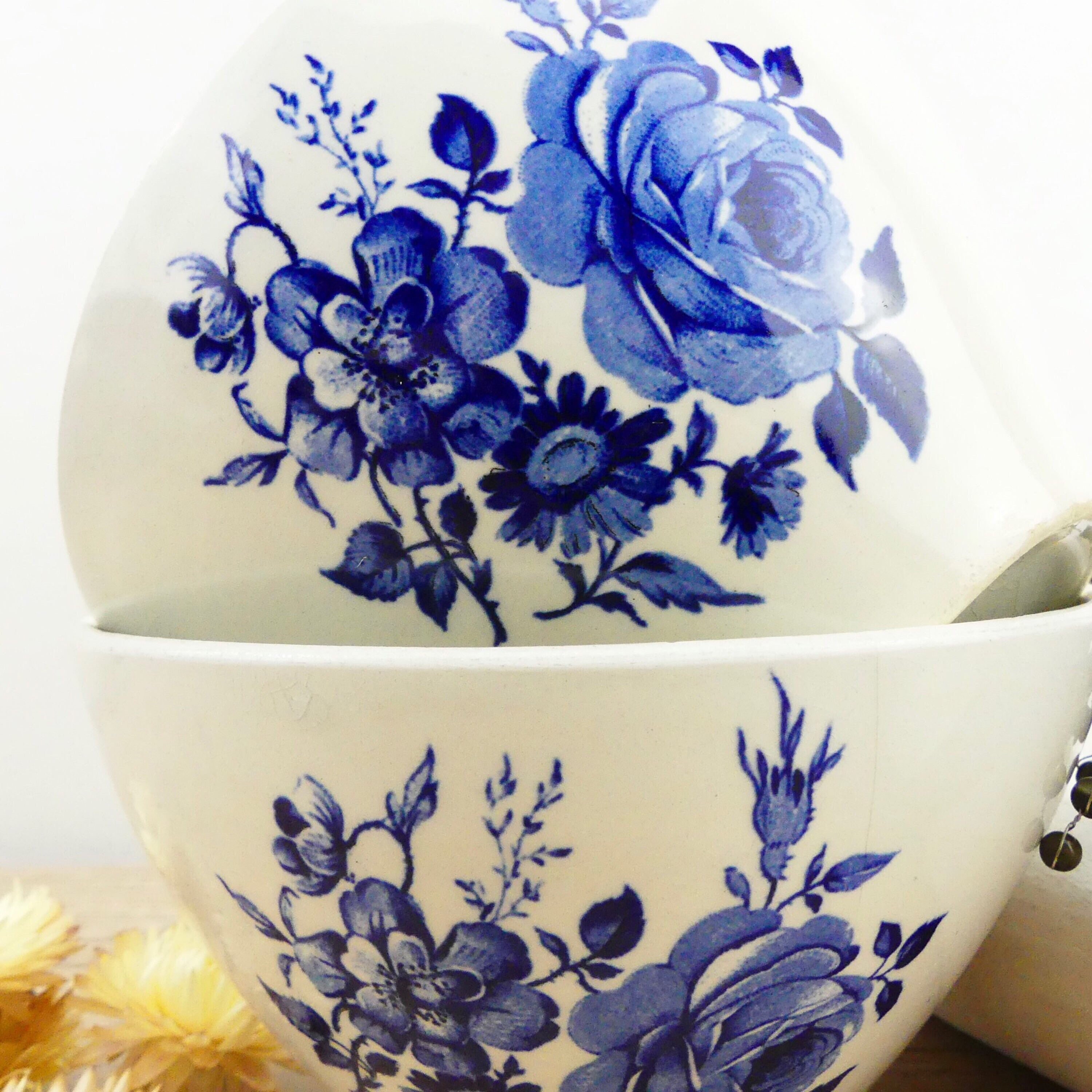 French bowls - Antique french large bowls - Blue flowers - Romantic ...