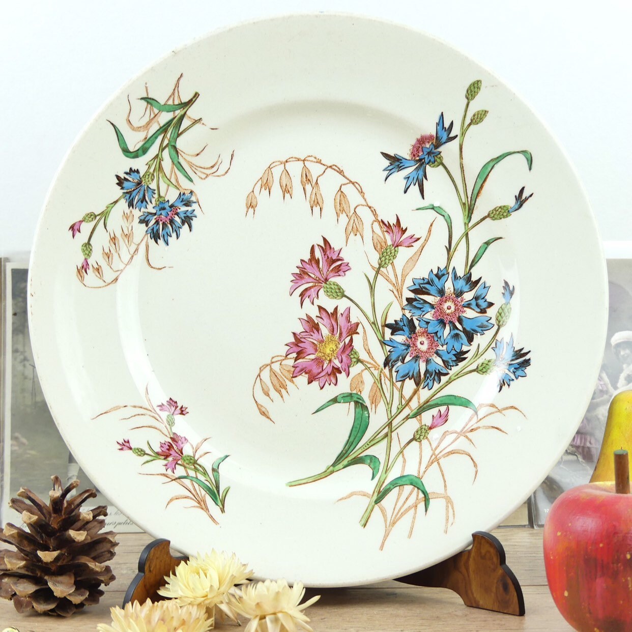 French plate - 19th century - Lunéville blueberry plate - Old colored ...