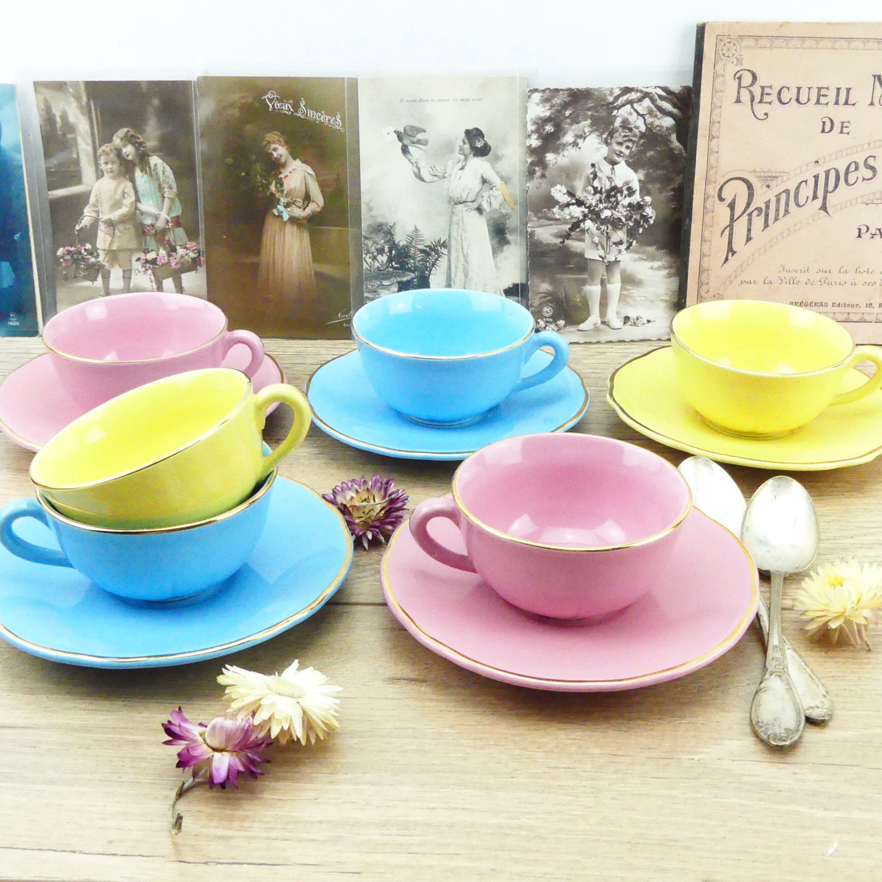 Cups French - tea cups - coffee - cups pink cups - Yellow cups - blue ...