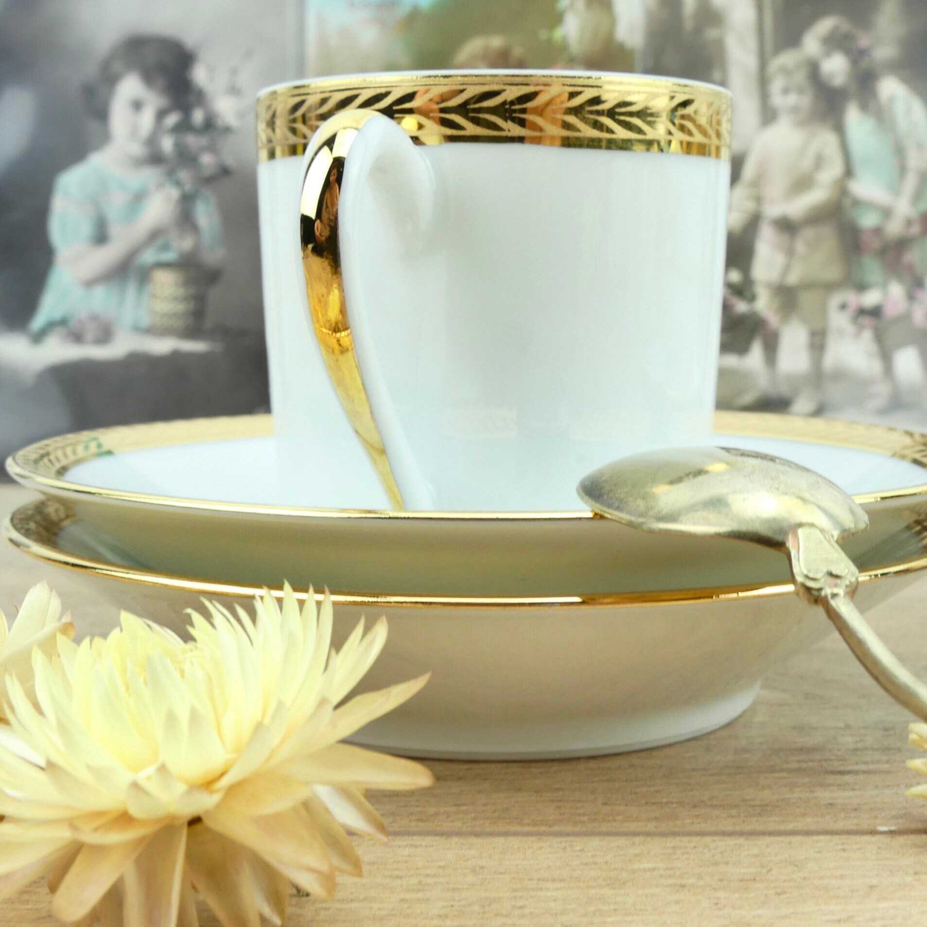 Gold coffee cups - Limoges cups - Mocha cups - Porcelain cups - French ...