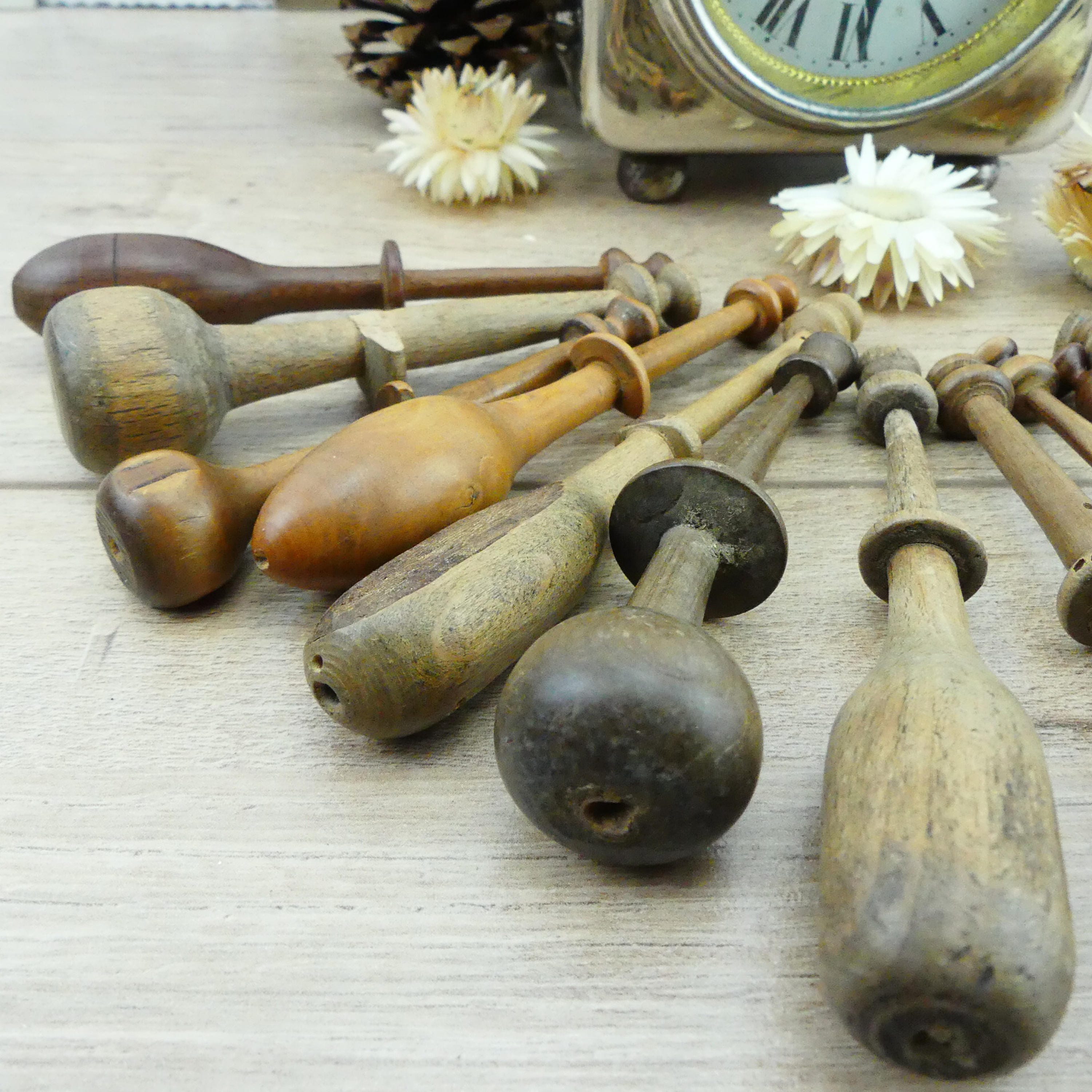 Wooden spindle - spindle loom - cotton reels - reels loom - bobbin lace ...