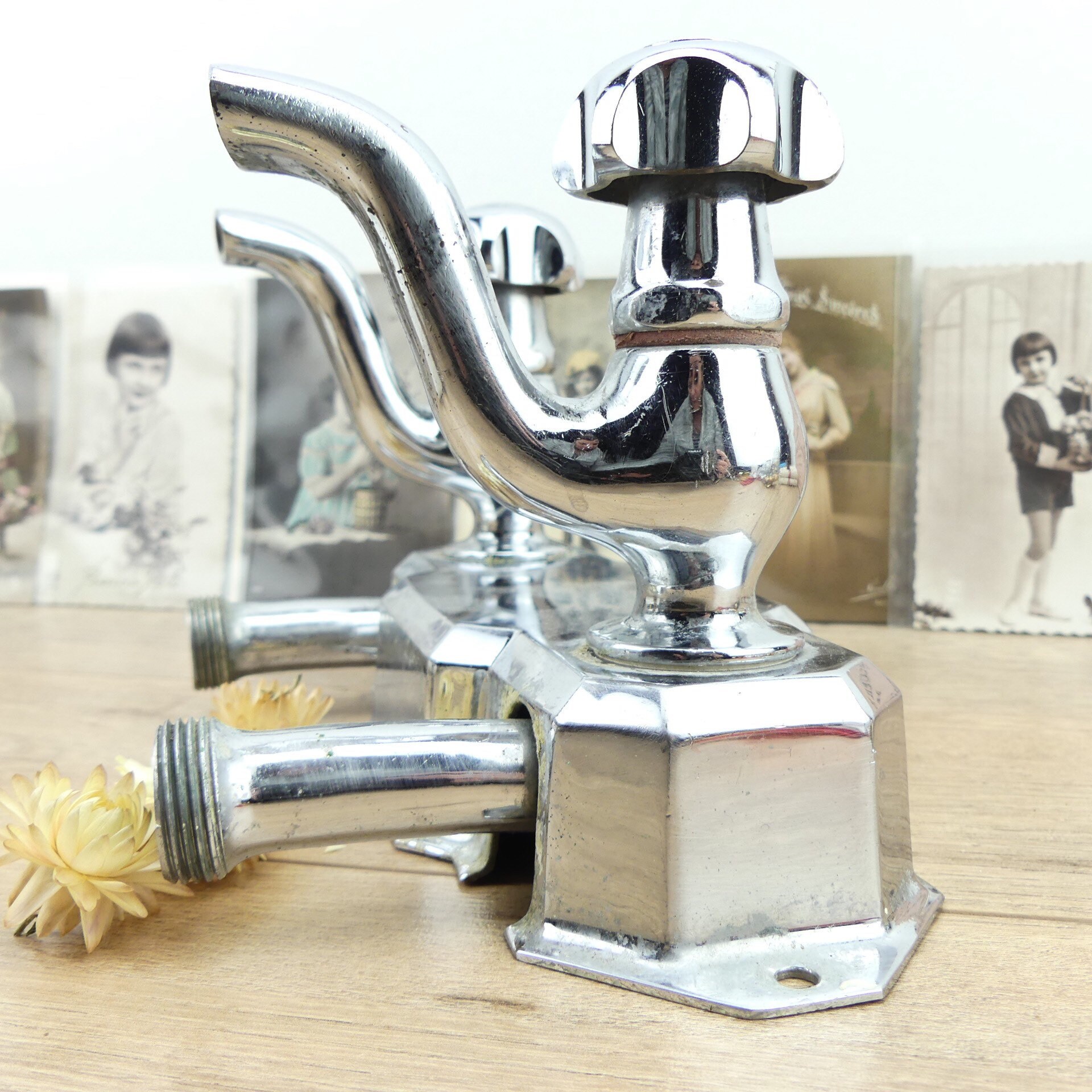 Old wall faucet chrome double vintage Paris, double tap faucet loft ...