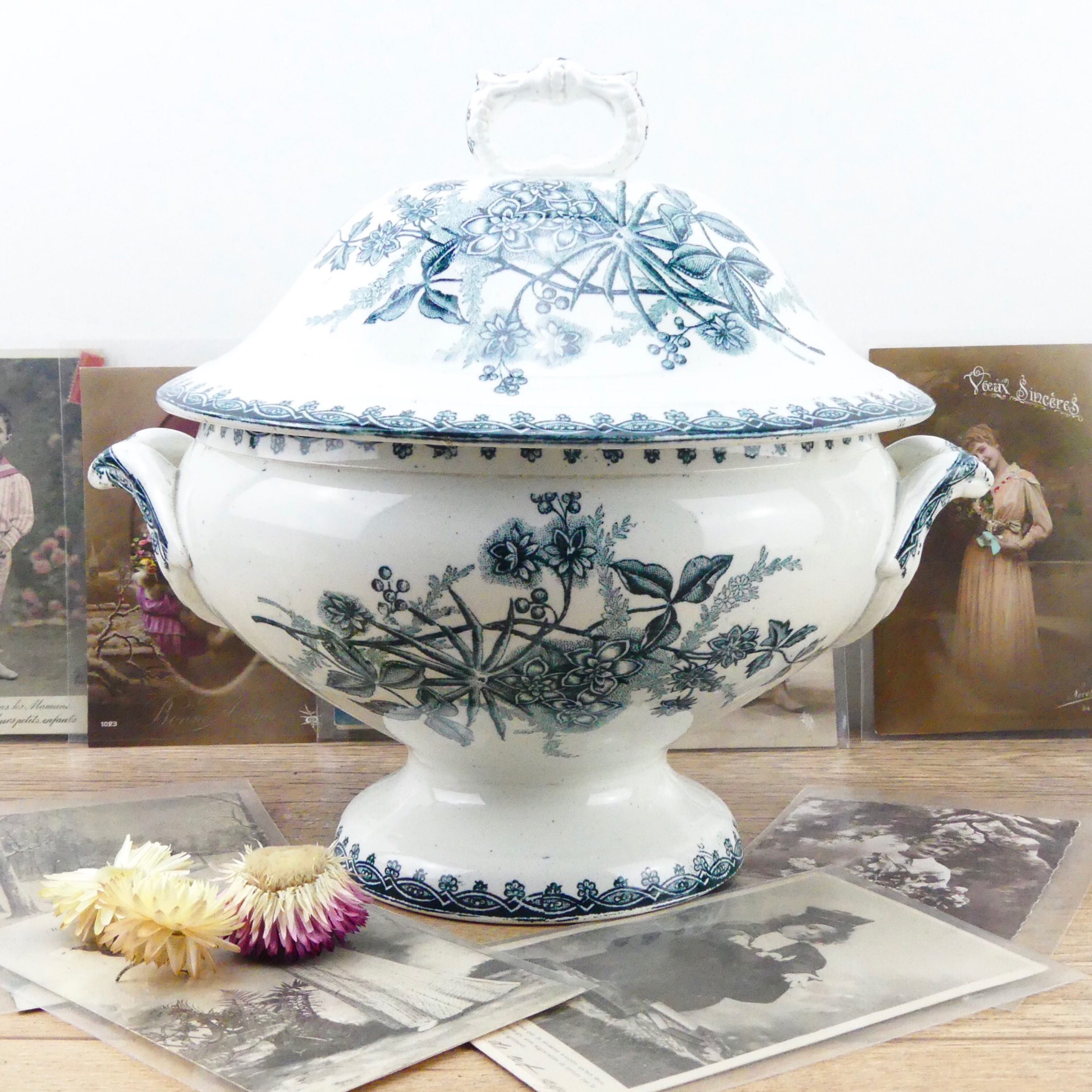 French soup tureen - Blue tureen - Antique - Tureen - French country ...