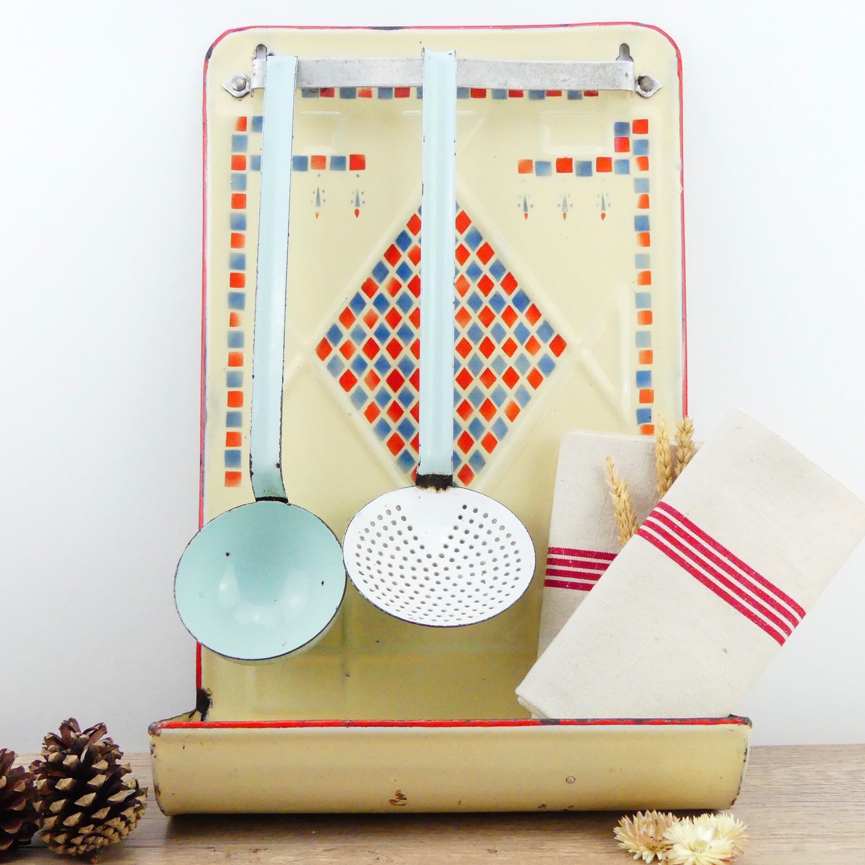 Enamel Utensil Rack - French Enamel Hanging Spoon Rack - Kitchen ...
