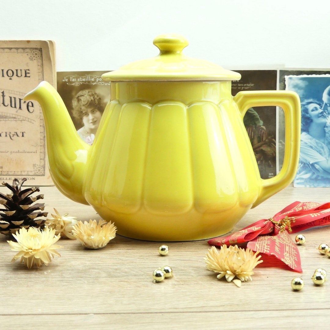 Vintage Yellow Earthenware Teapot From the 1950s, Old French Teapot ...