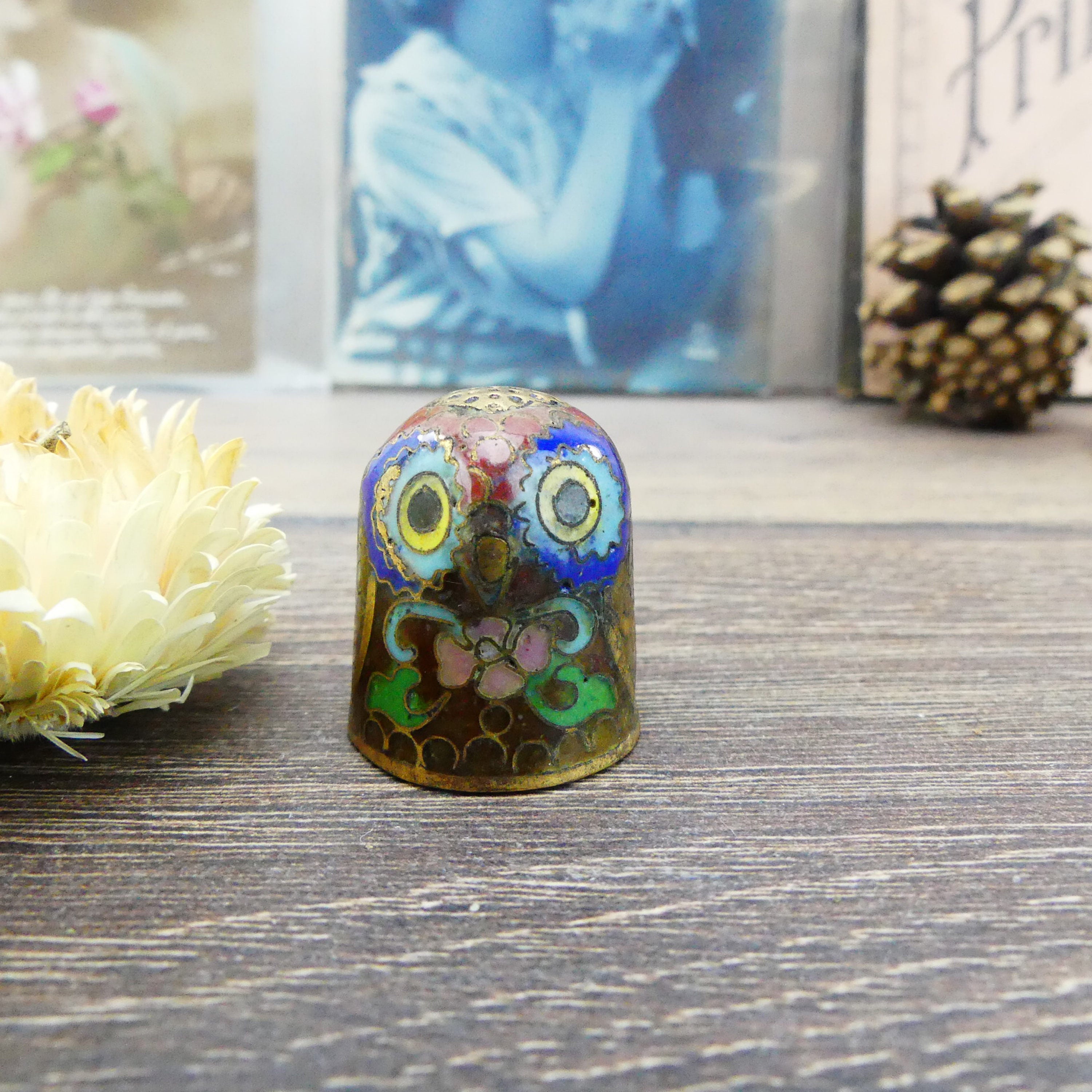 Sewing thimble - collectible thimble - enamel porcelain thimble - bird ...