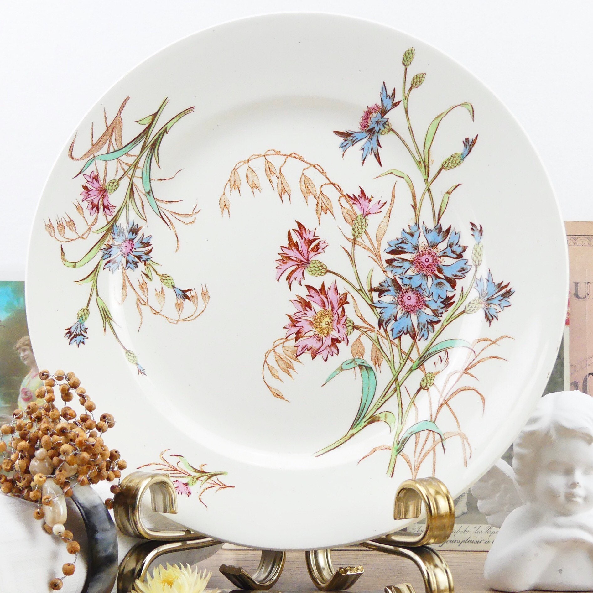 French plate - 19th century - Lunéville blueberry plate - Old colored ...
