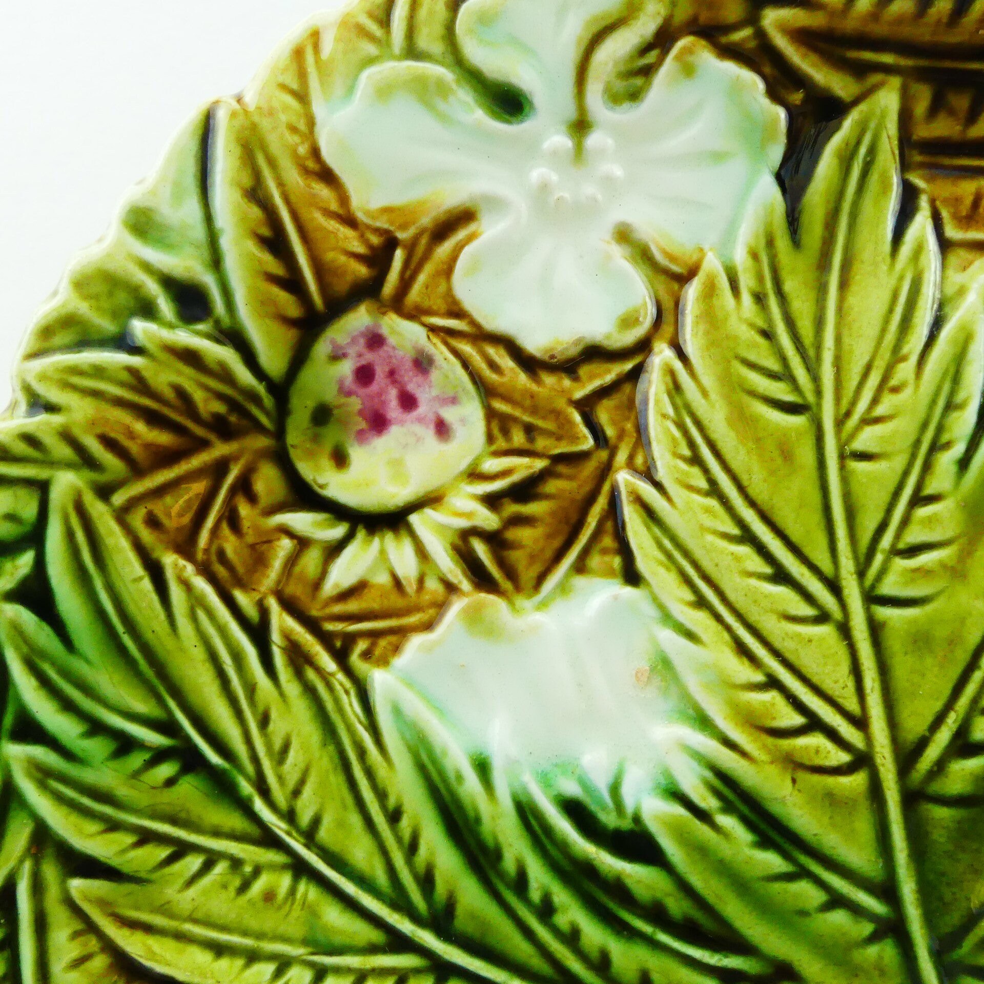 Antique barbotine plate with flowers - French plate 19th century ...