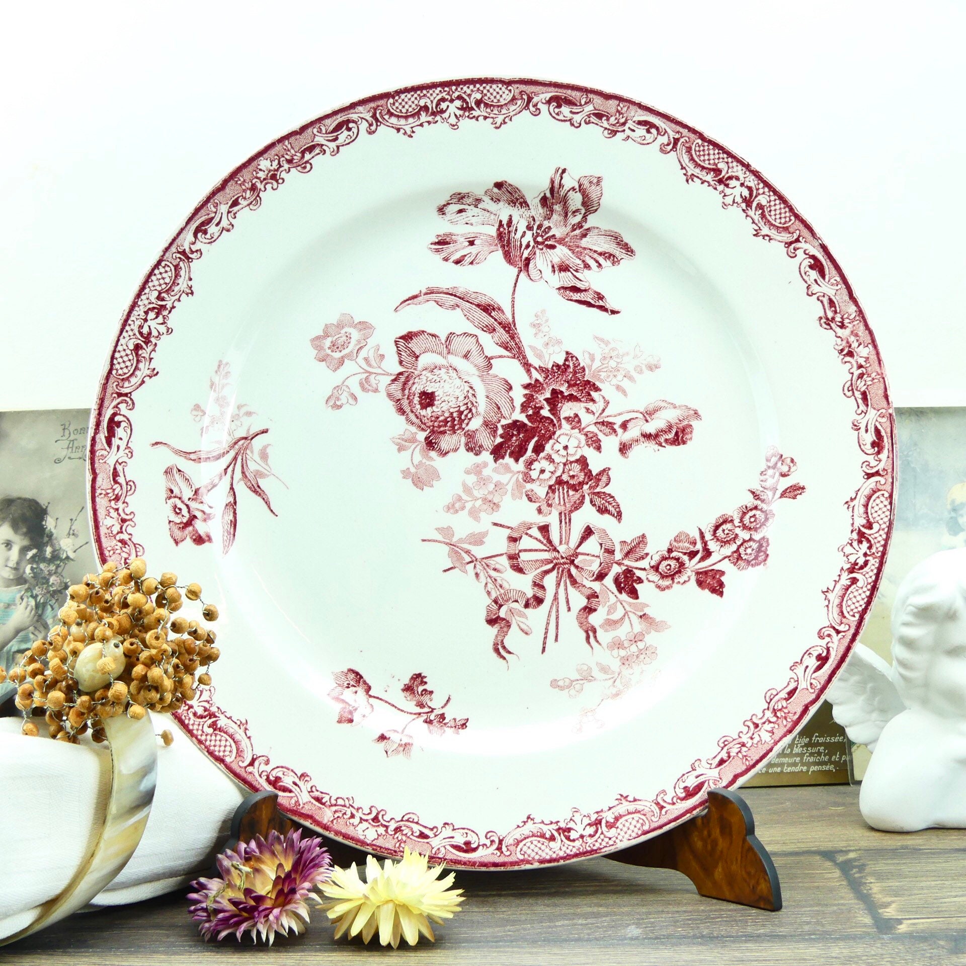 Old Plate - Plate - Pink Plate - French Plate Sarreguemines Fontanges ...