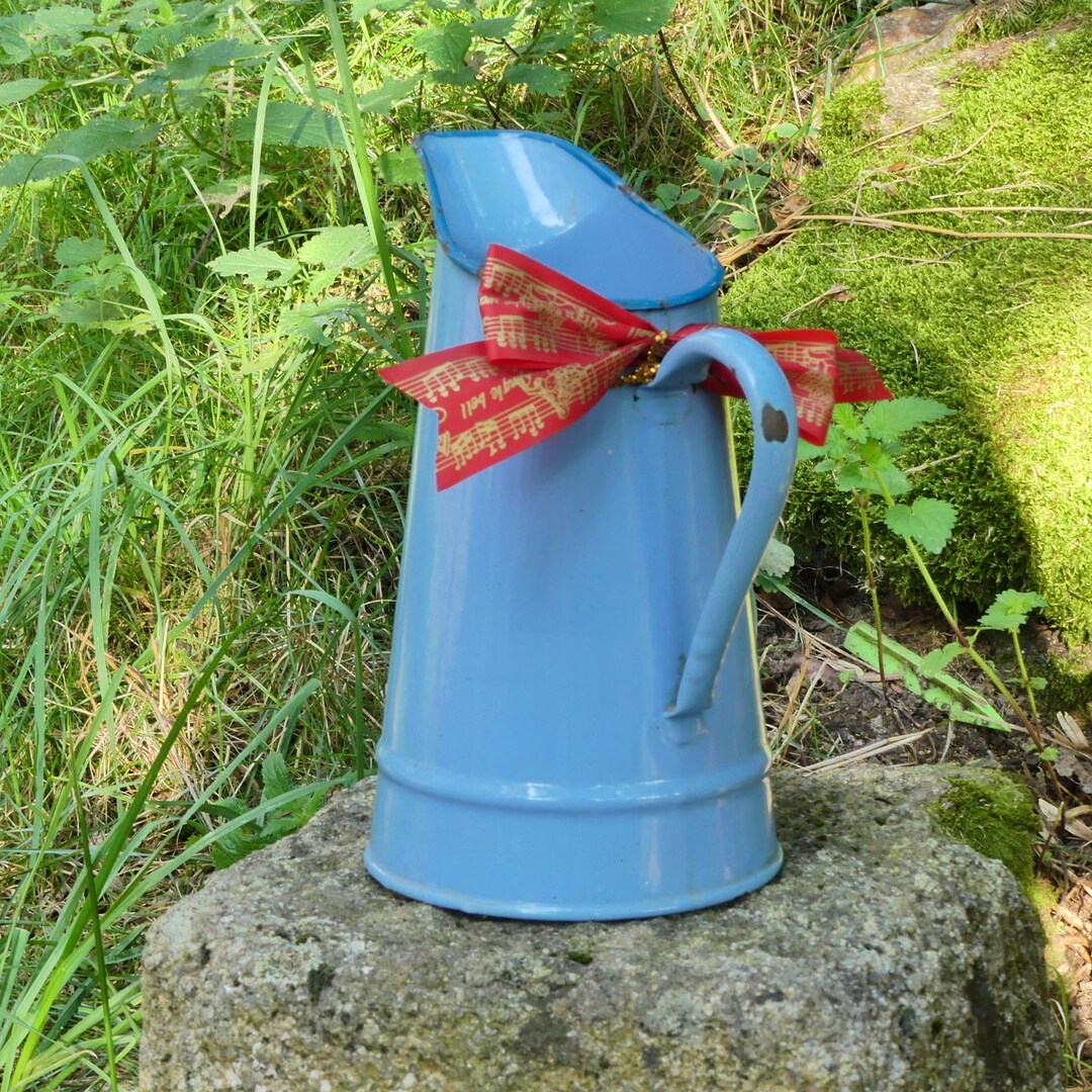 Vintage Shabby Chic Blue Tin Jug, Garden Water Pitcher, Vintage Pitcher ...