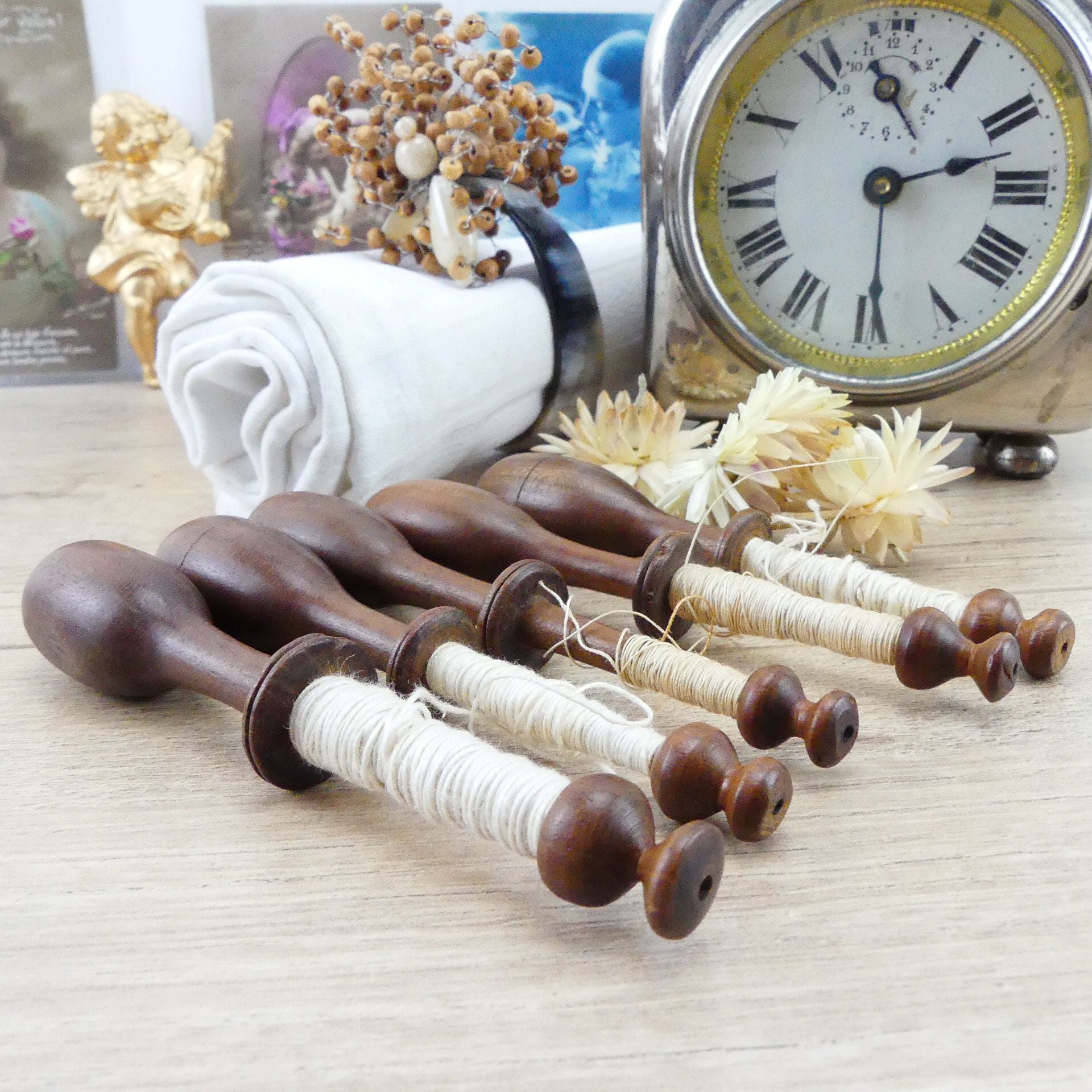 Wood spindles - Antique spindles - Wooden bobbin - Wooden spools - Lace ...