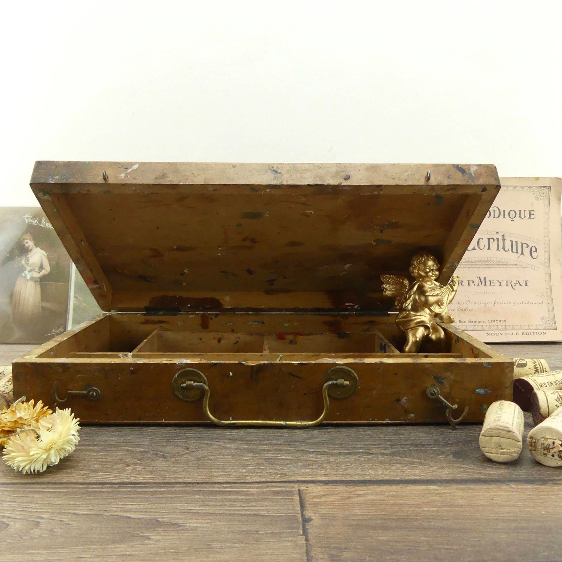 French painter box - Wooden box - Vintage paint box - French Art ...