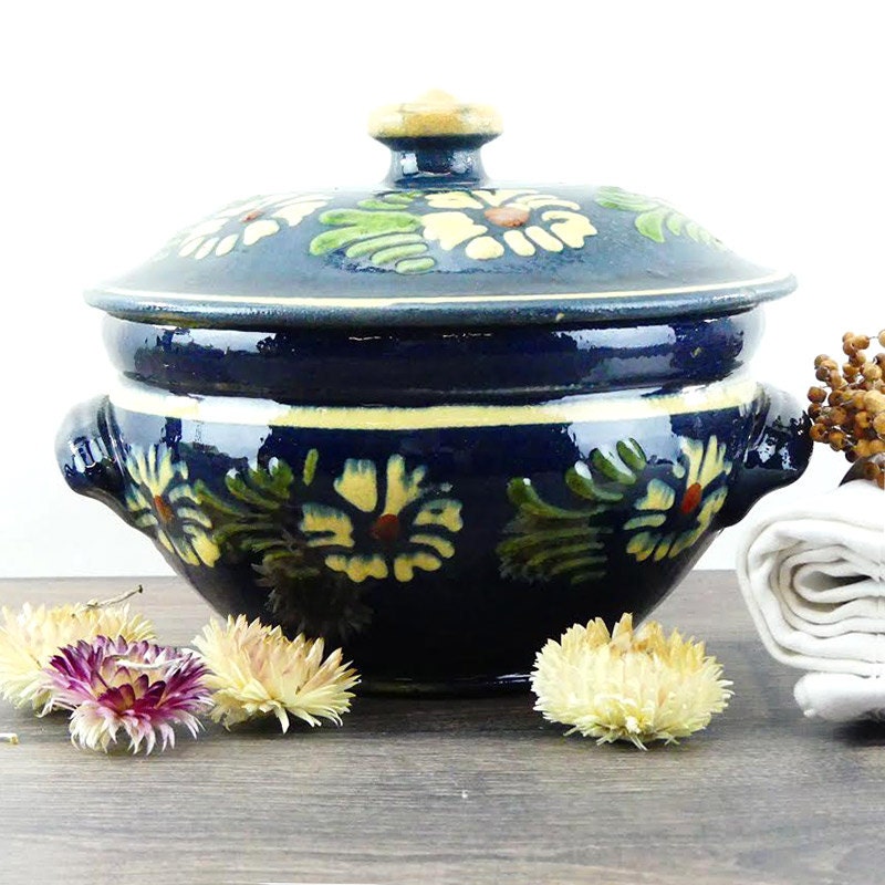 French cooking pot - Ceramic cooking pot - Blue - Alsace Mold - Antique ...