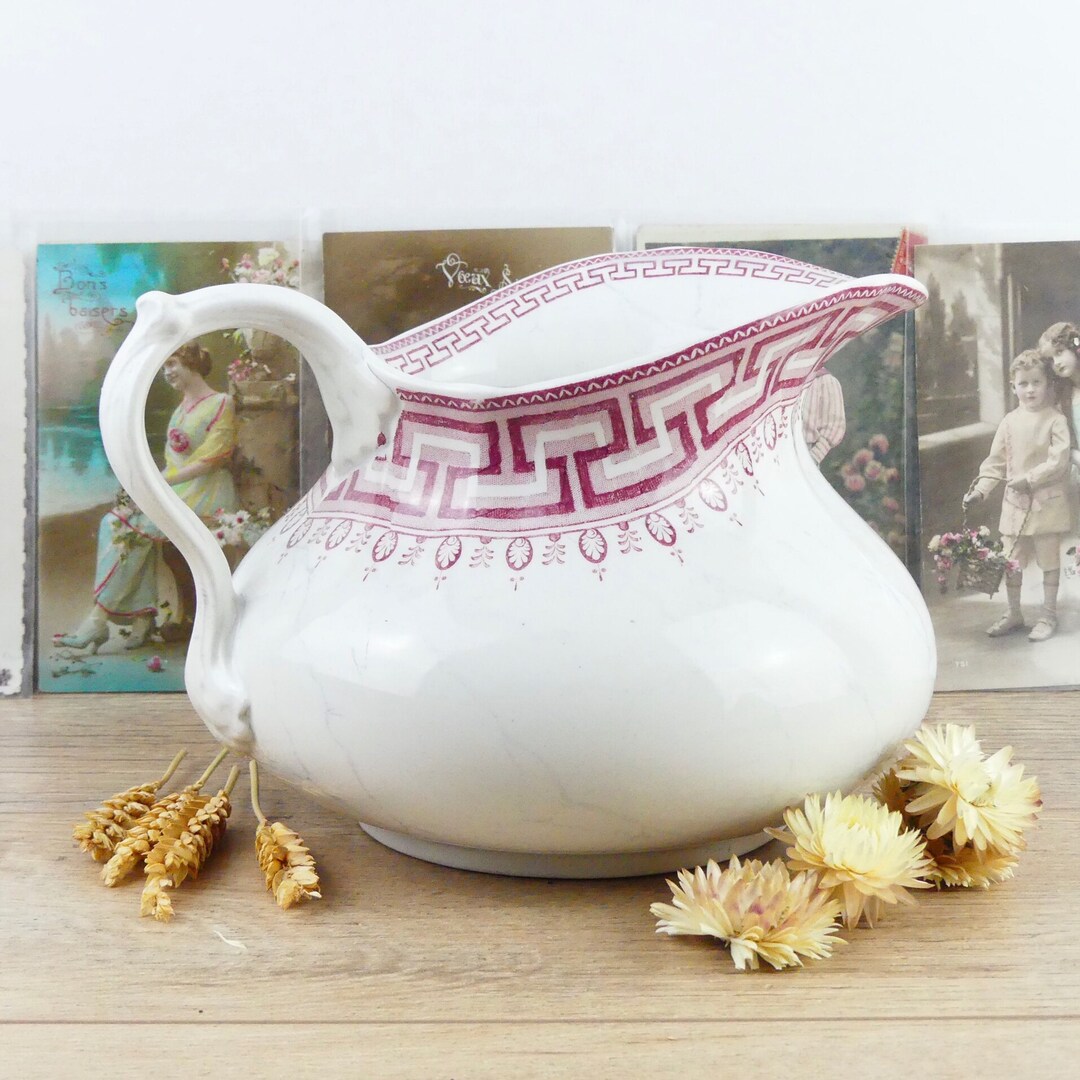 French Toilet Pitcher Pink and White Creil and Montereau 19th Century ...