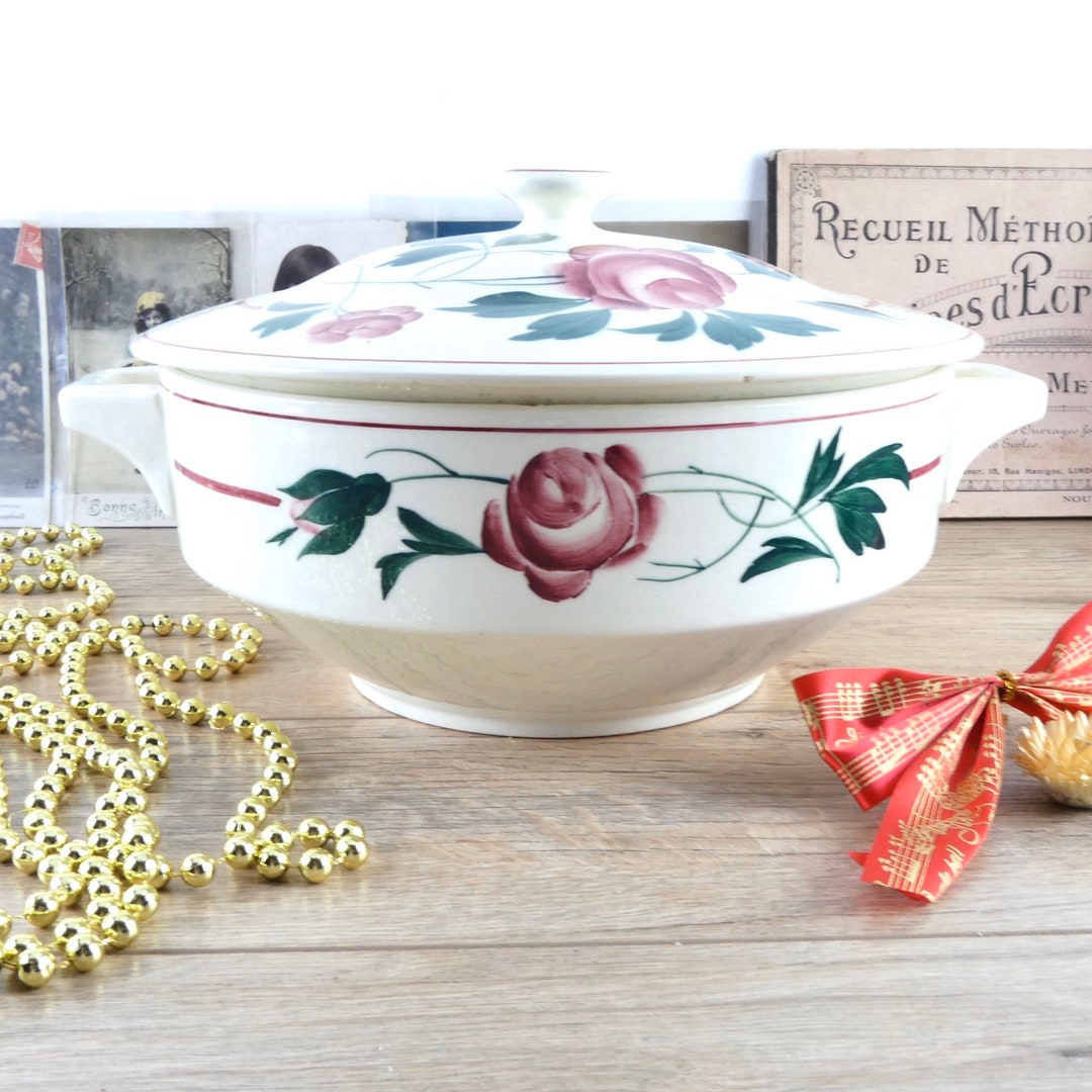 Rose Tureen Lunéville Hand Painted 1950, French Earthenware Tureen, Old ...
