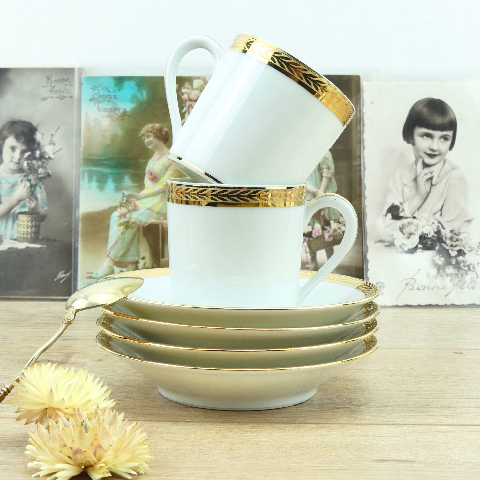 Gold coffee cups - Limoges cups - Mocha cups - Porcelain cups - French ...