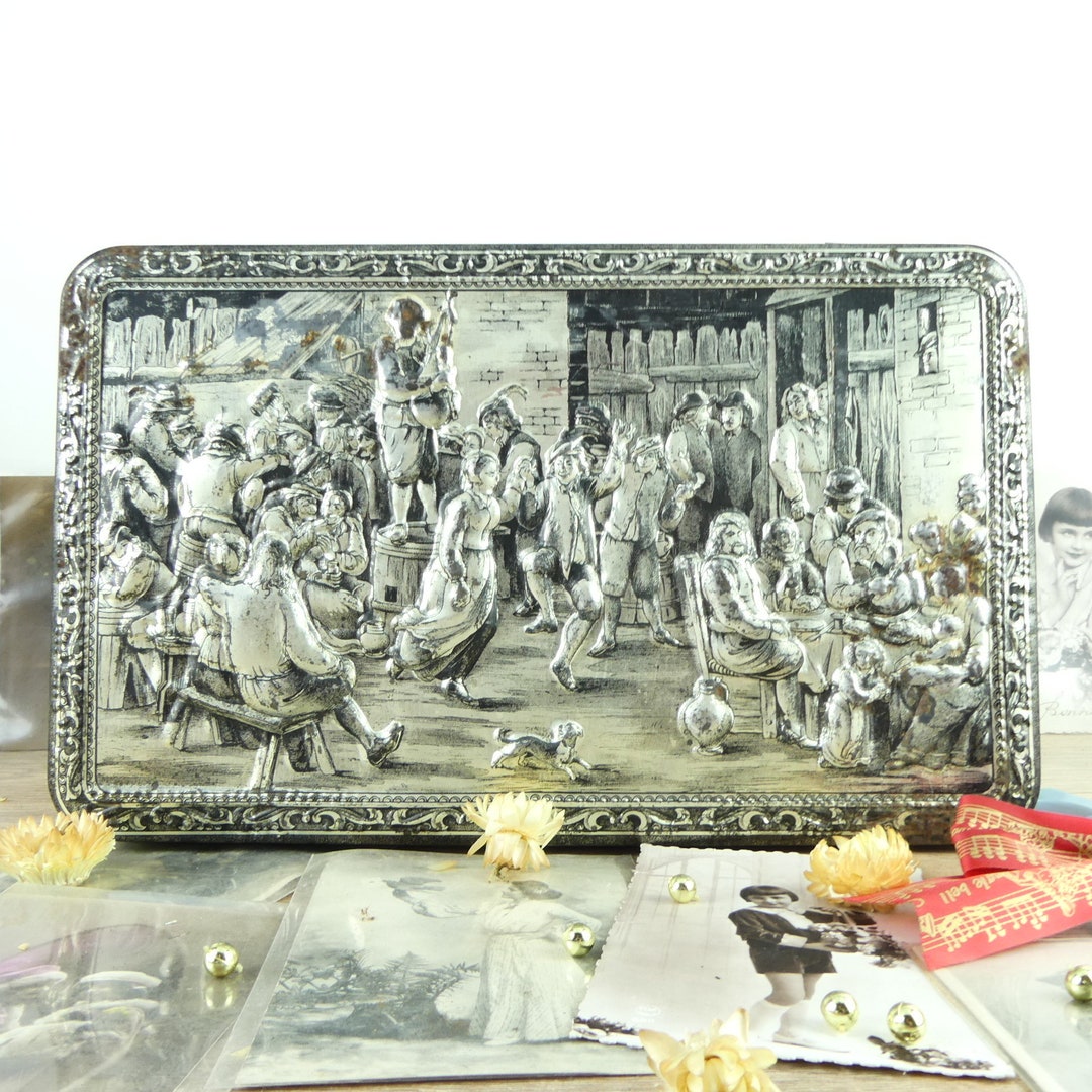 Old Metal Cookie Box, Vintage Rectangular Cookie Box, Teniers Cake Box ...