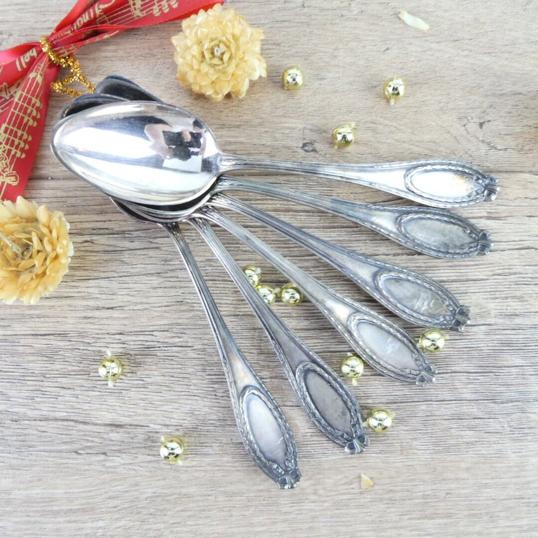 6 Old Small French Spoons Knot Decoration, Louis XVI Style, Silver ...