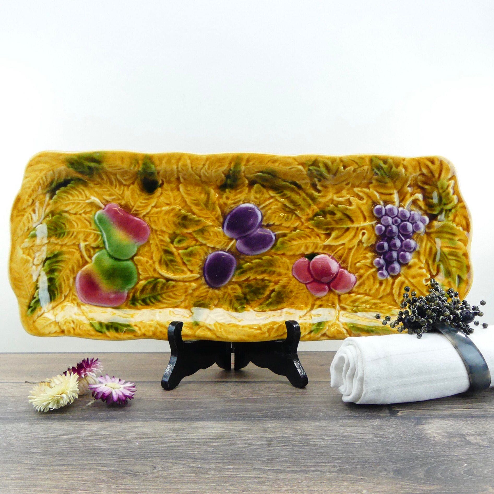 Sarreguemines cake dish colorful fruit decoration, rectangular cake ...