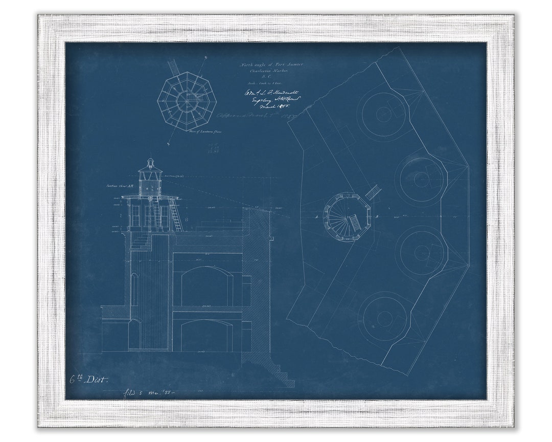 FORT SUMTER LIGHTHOUSE, Charleston, South Carolina - an 1855 Blueprint ...