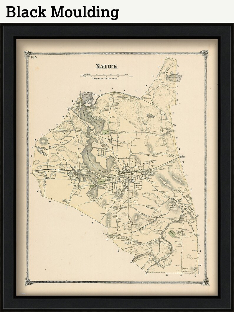 NATICK Massachusetts 1875 Map Replica or Genuine ORIGINAL - Etsy