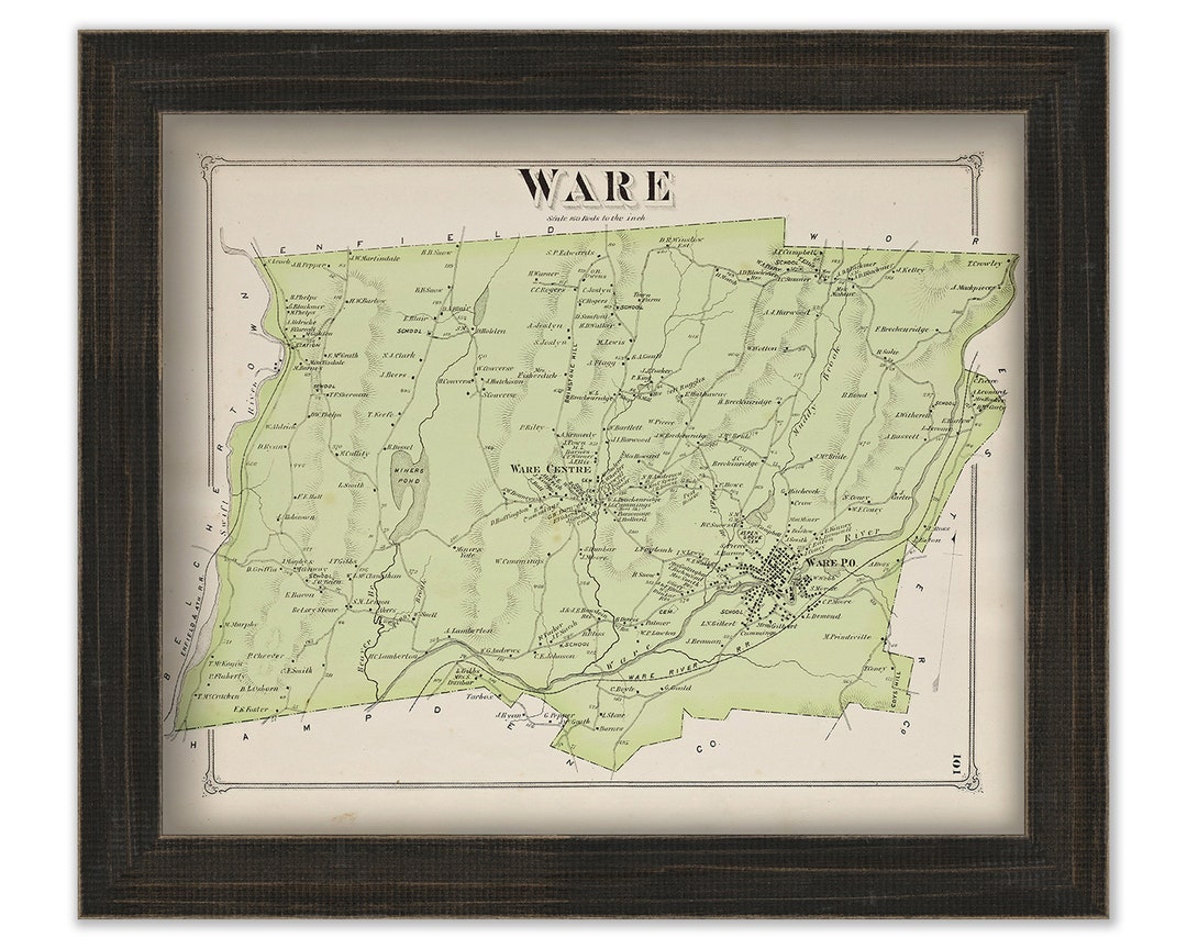 Town of WARE, Massachusetts 1873 Map - Etsy