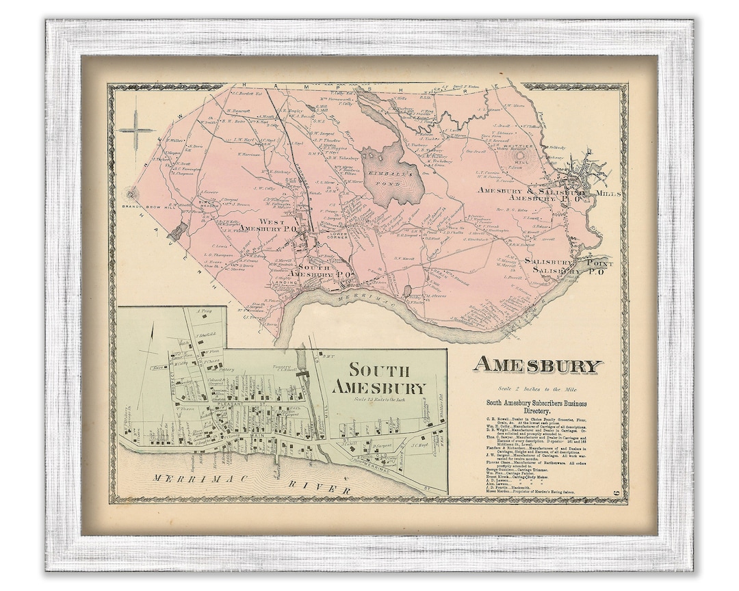 AMESBURY, Massachusetts 1872 Map - Replica or Genuine ORIGINAL - Etsy