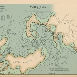 Woods Hole, Falmouth, Massachusetts - Nautical Chart by George W. Eldridge 1901 Colored Version ...