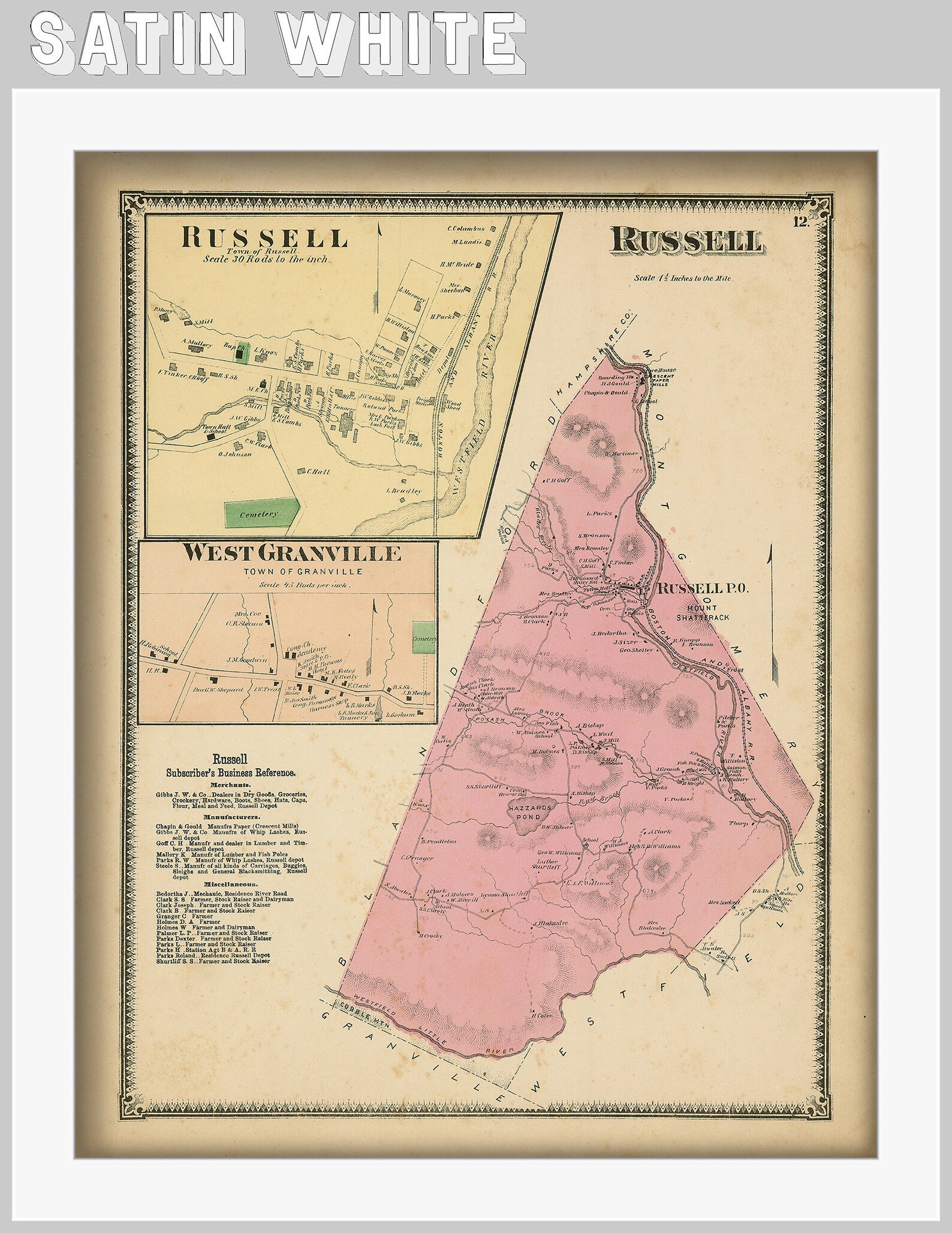 Town of RUSSELL Massachusetts 1870 Map - Etsy