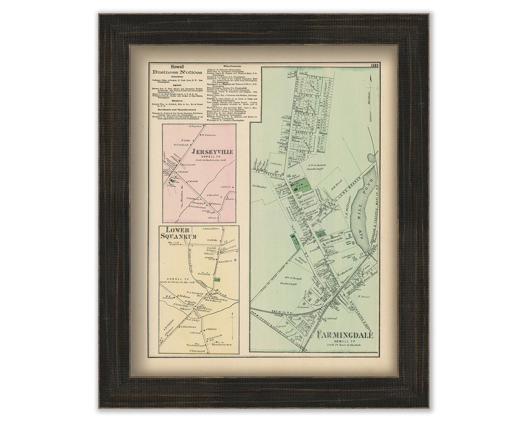 Village of FARMINGDALE, New Jersey 1873 Map - Replica or Genuine ...