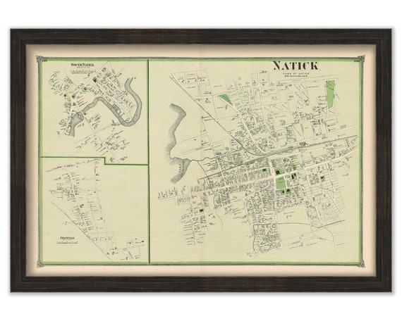 Village of NATICK Massachusetts 1875 Map Replica or Genuine | Etsy