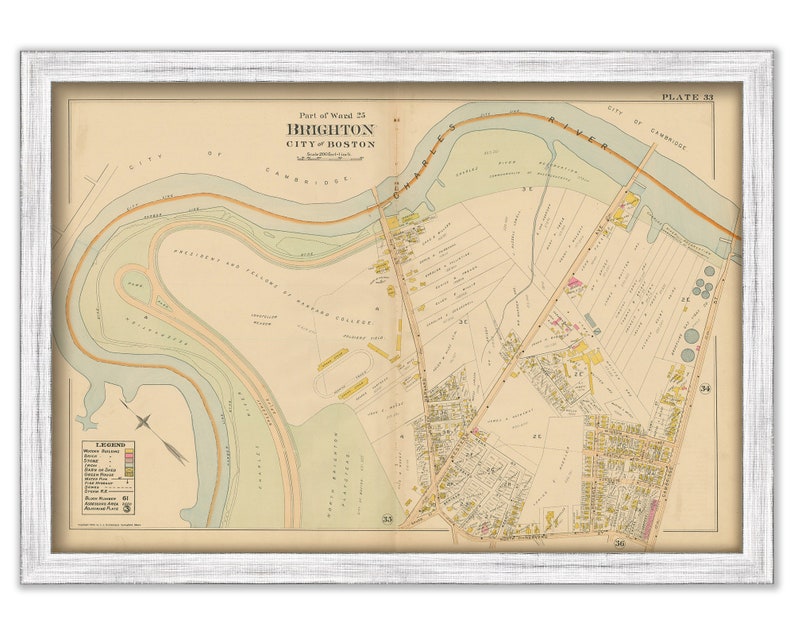 BRIGHTON Massachusetts 1899 Map Plate 33 Replica or - Etsy
