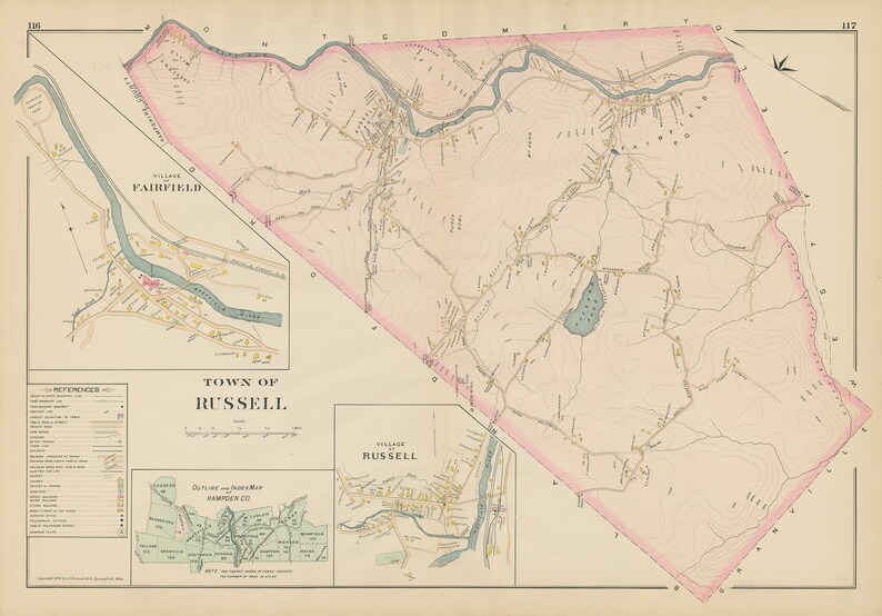 Town of RUSSELL Massachusetts 1894 Map Replica or Genuine | Etsy