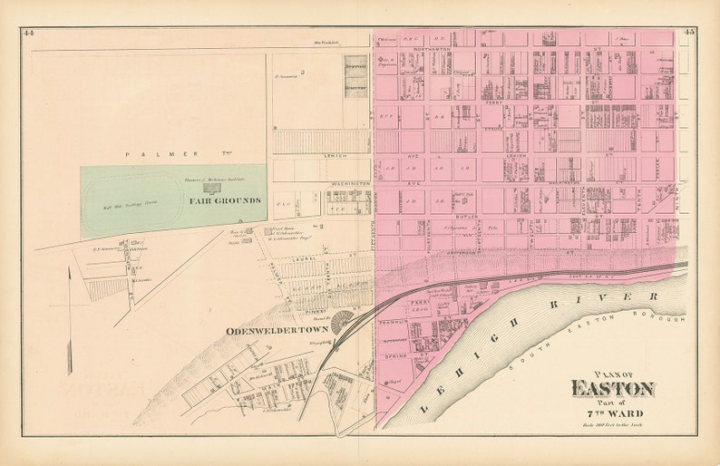 EASTON Pennsylvania 1872 Map Replica or Genuine Original - Etsy