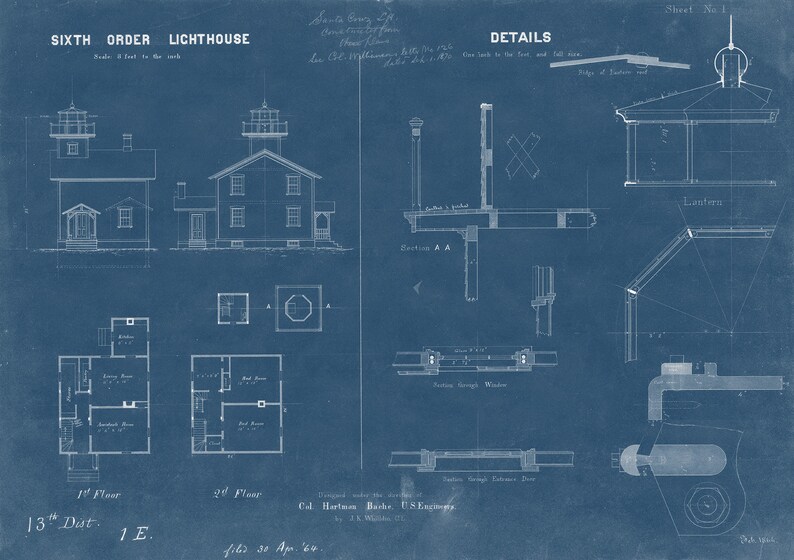 EDIZ HOOK LIGHTHOUSE Port Angeles Washington Blueprint - Etsy