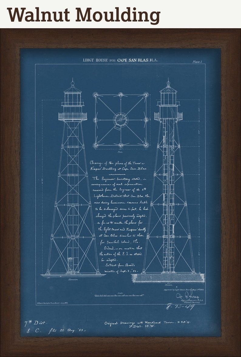 CAPE SAN BLAS Lighthouse Florida Blueprint Drawing and Plan - Etsy