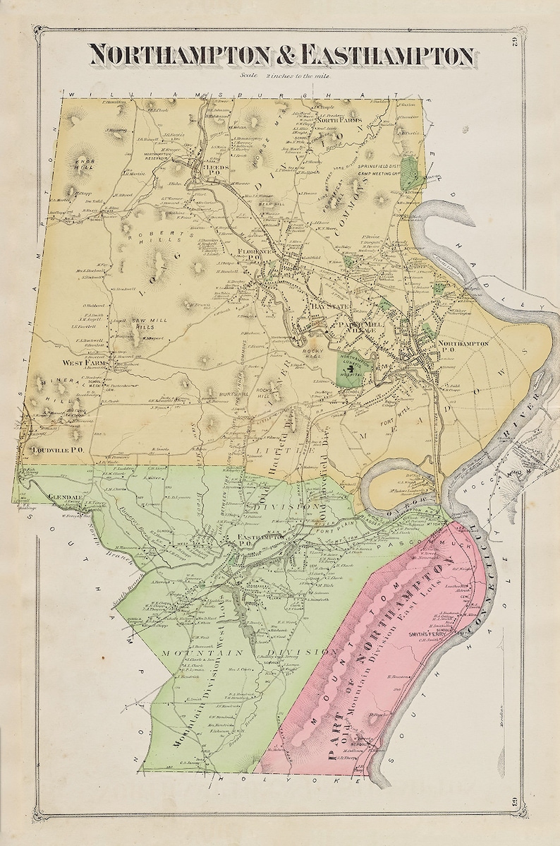 Towns of NORTHAMPTON and EASTHAMPTON, Massachusetts 1873 Map - Etsy