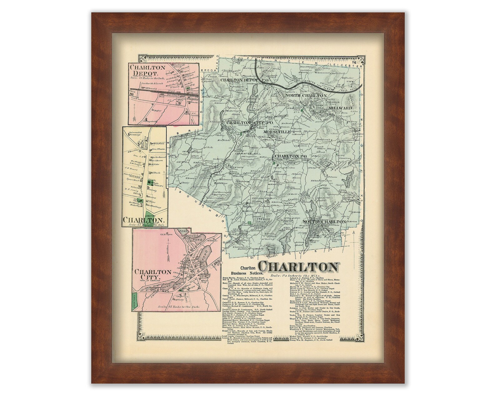 Town of CHARLTON Massachusetts 1870 Map - Etsy