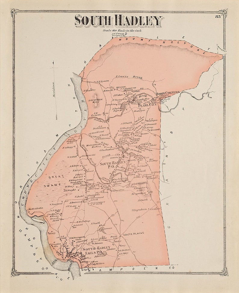 Town of SOUTH HADLEY, Massachusetts 1873 Map - Etsy