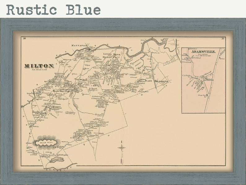 MILTON, Massachusetts 1876 Map - Replica or GENUINE ORIGINAL - Etsy