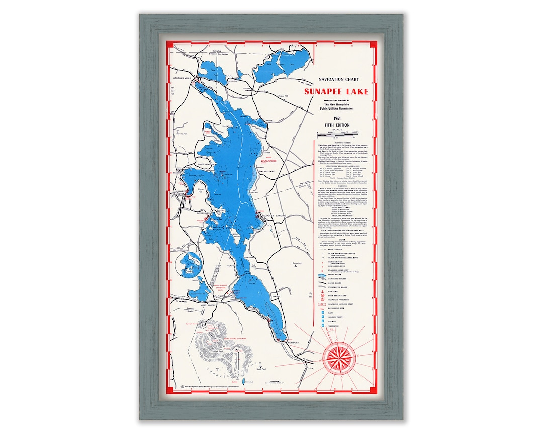 LAKE SUNAPEE, New Hampshire 1961 Nautical Chart - Etsy