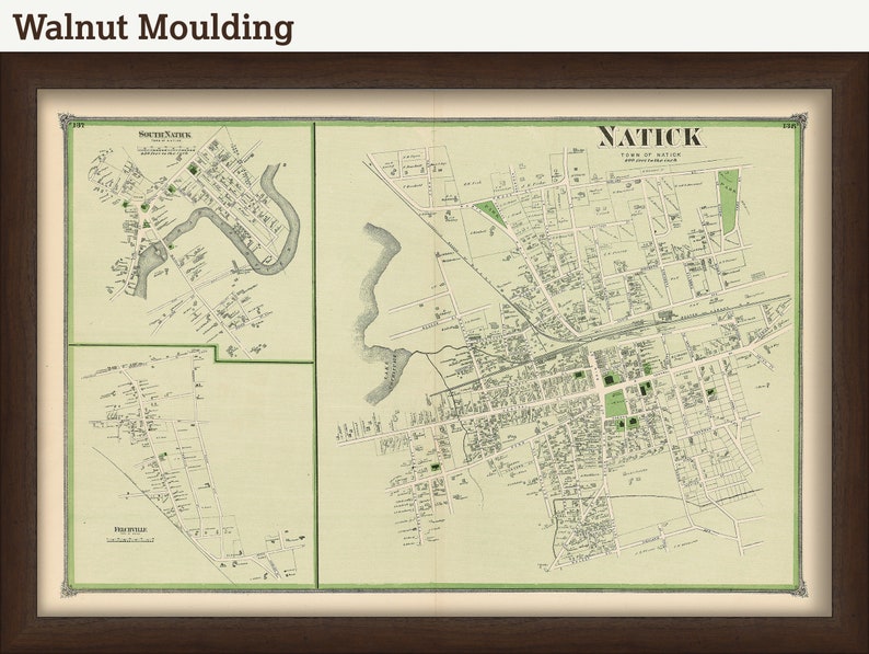 Village of NATICK Massachusetts 1875 Map Replica or Genuine | Etsy