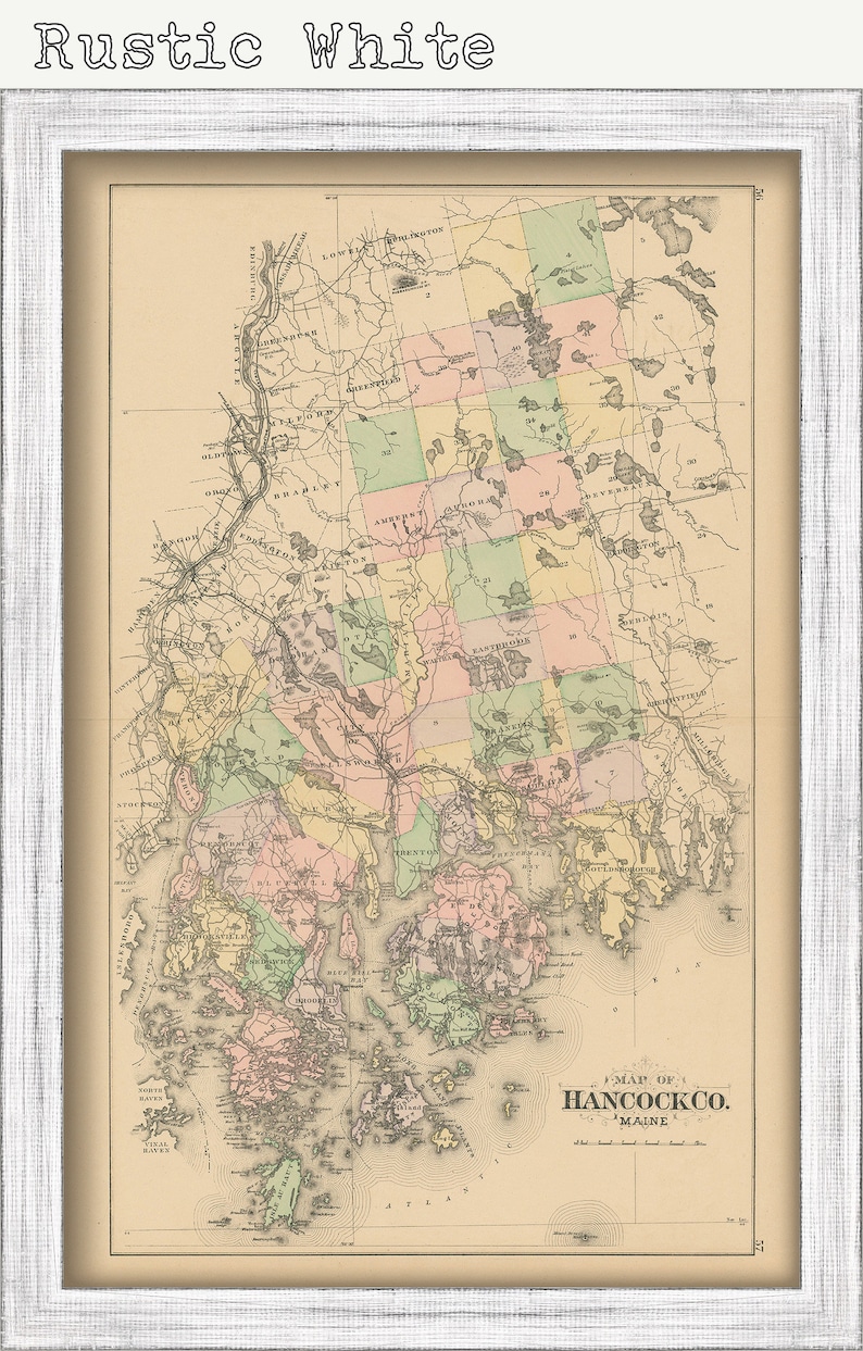 HANCOCK County Maine 1890 Map Replica or GENUINE ORIGINAL - Etsy